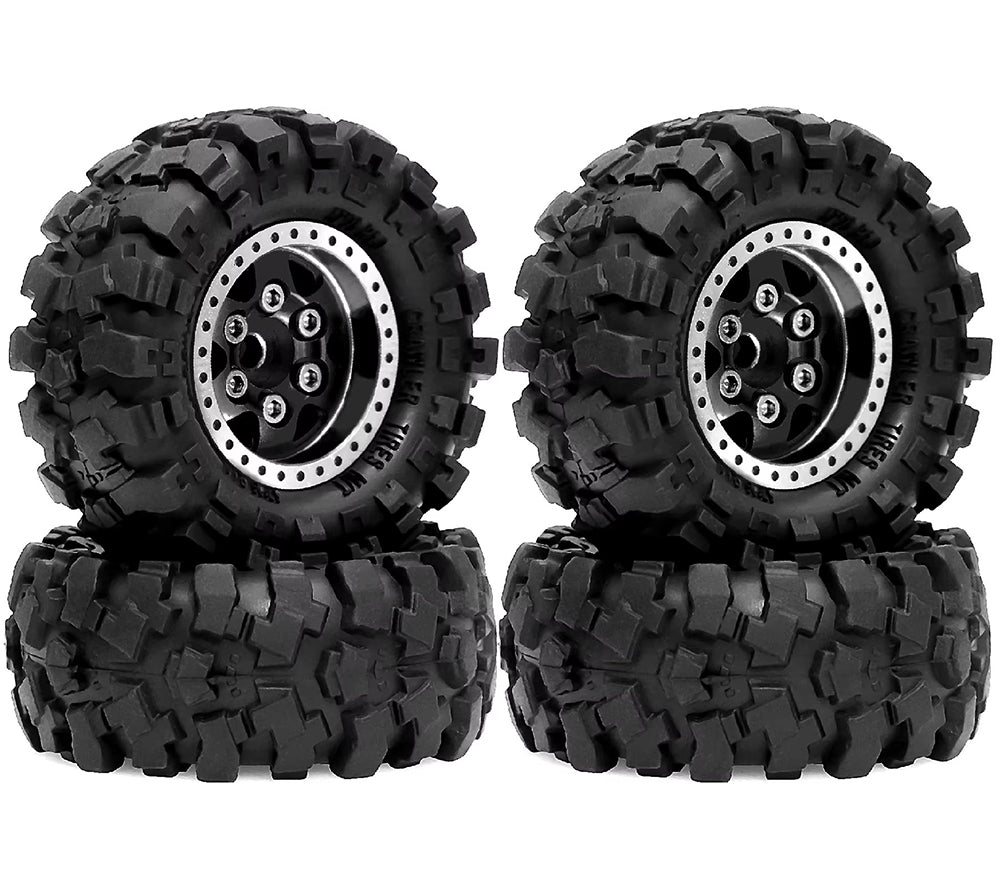 Alloy 1.0 Wheel (4) w/ Rubber Tires for TRX-4M & SCX24 O.D.=57mm ...
